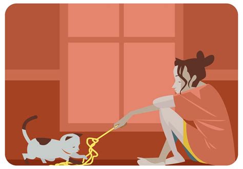 Lazy Girl With Her Cat Vector Vector Art At Vecteezy