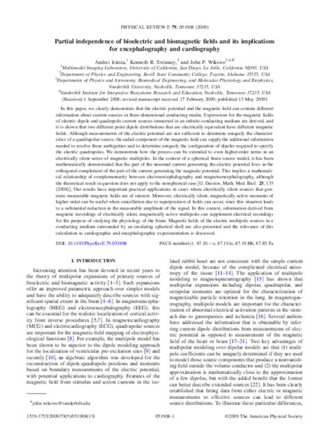 Pdf Partial Independence Of Bioelectric And Biomagnetic Fields And Its Implications For