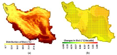 A Spatial Distribution Of Annual Mean Temperature Bio1 B Trends
