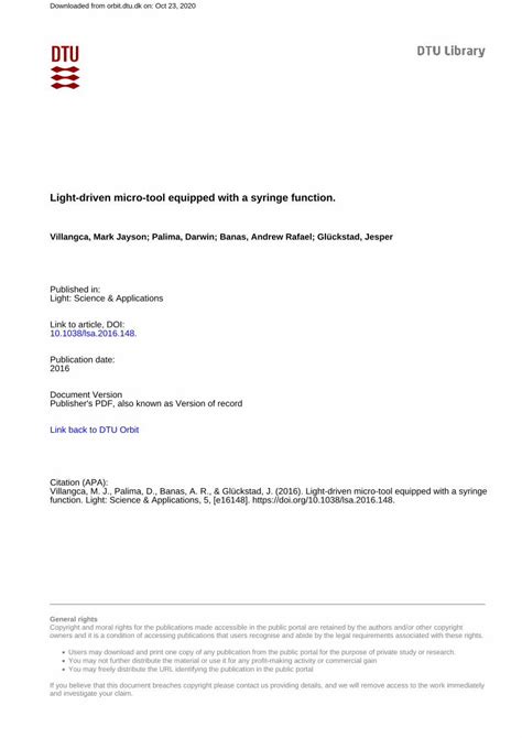 Pdf Light Driven Micro Tool Equipped With A Syringe Function · Light
