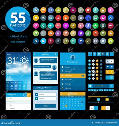 Set Of Flat Design Ui Elements And Icons Stock Vector Illustration Of Forecast Profile