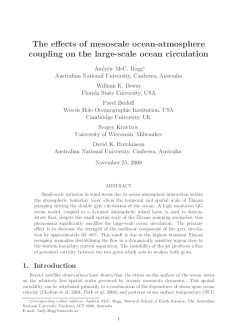 pdf the eects of mesoscale ocean atmosphere coupling on the large