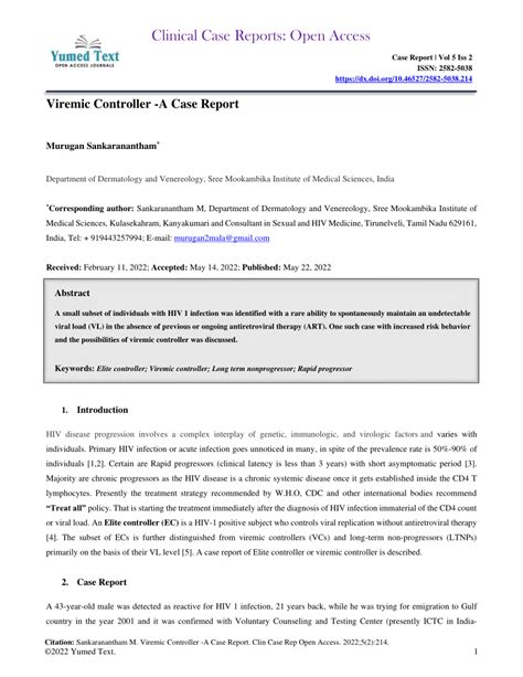Pdf Viremic Controller A Case Report