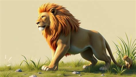 A Cartoon Lion Is Walking Across A Field Premium Ai Generated Image