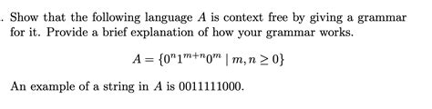 Solved Show That The Following Language A Is Context Free By