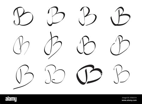 B Letter Alphabet Initial Cursive Hand Written Set For Logo Brand Stock