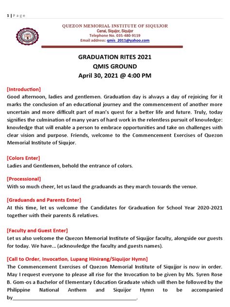 Final Mc Script For Graduation 2021 Pdf