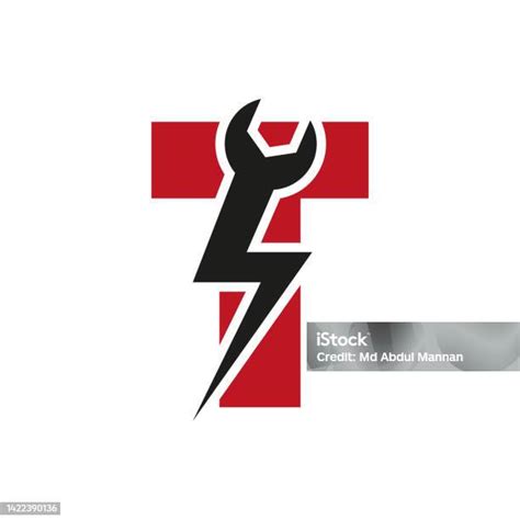 초기 편지 T 수리 렌치 및 볼트 전원 로고 디자인 수리 전기 기호 벡터 템플릿 개념에 대한 스톡 벡터 아트 및 기타 이미지