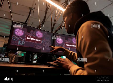 Cybercriminal Planting Compter Malware With Virus Working On Phishing Technology Young Hacker