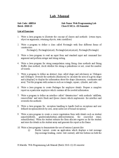 Lab Manual Web Programming Pdf Method Computer Programming Java