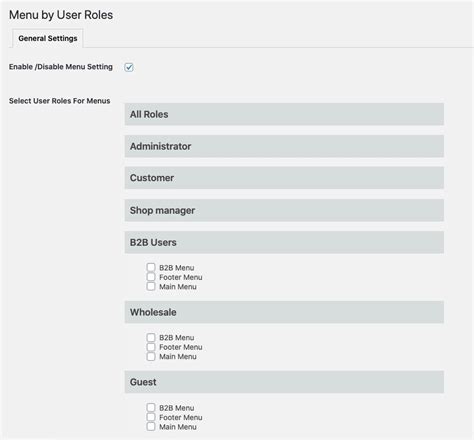 menu by user roles for wordpress and woocommerce