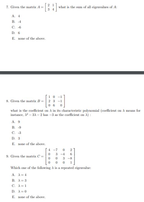 Solved 2 1 7 Given The Matrix A What Is The Sum Of All