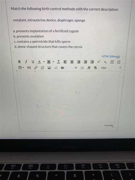 solved match the following birth control methods with the