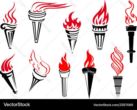 Vintage Flaming Torches Set Royalty Free Vector Image