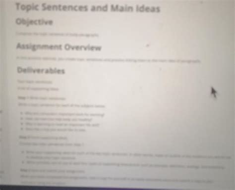 Solved Topic Sentences And Main Ideasobjectiveassignment