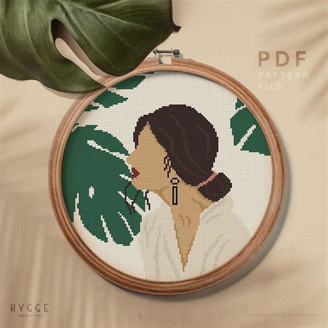 Boho Woman Cross Stitch Pattern Bohemian Style Bundle Modern