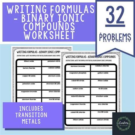Writing Formulas - Binary Ionic Compounds Worksheet - Key Included