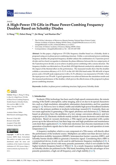 Pdf A High Power 170 Ghz In Phase Power Combing Frequency Doubler