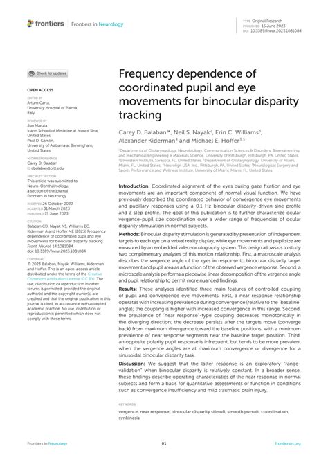 Pdf Frequency Dependence Of Coordinated Pupil And Eye Movements For Binocular Disparity Tracking