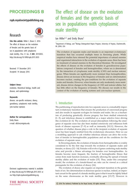 Pdf The Effect Of Disease On The Evolution Of Females And The Genetic