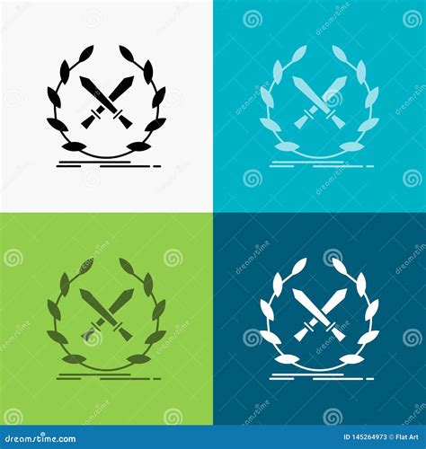 Battle Emblem Game Label Swords Icon Over Various Background Glyph