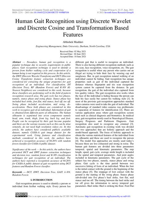 pdf human gait recognition using discrete wavelet and discrete cosine