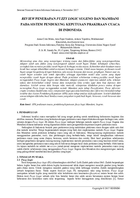 Pdf Review Penerapan Fuzzy Logic Sugeno Dan Mamdani Pada Sistem Pendukung Keputusan Prakiraan