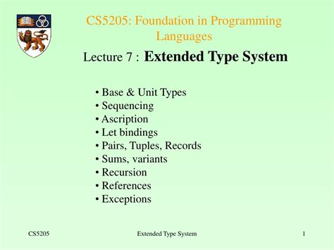 Ppt Cs5205 Foundation In Programming Languages Lecture 7 Extended