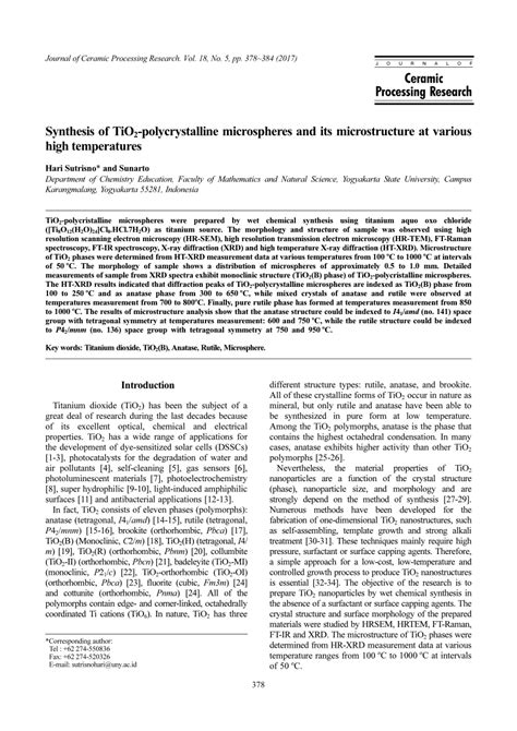 Pdf Synthesis Of Tio2 Polycrystalline Microspheres And Its