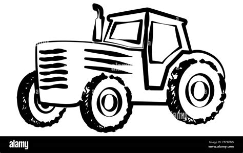 Tractor Outline Isolated On White Background Vector Clipart Stock