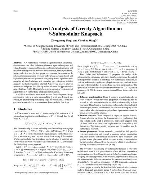Pdf Improved Analysis Of Greedy Algorithm On K Submodular Knapsack