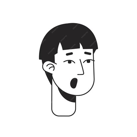 충격에 빠진 젊은 남자 모노크롬 평평한 선형 캐릭터 머리 짧은 헤어스타일을 가진 십대 편집 가능한 윤 손으로 그려진 인간의 얼굴
