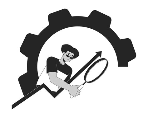 Hispanic Data Analyst Black And White 2d Line Cartoon Character Man With Magnifying Glass In