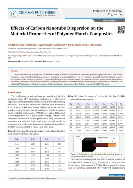 Effects Of Carbon Nanotube Dispersion On The Material Properties Of