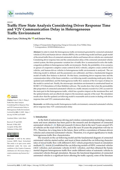 Pdf Traffic Flow State Analysis Considering Driver Response Time And V2v Communication Delay