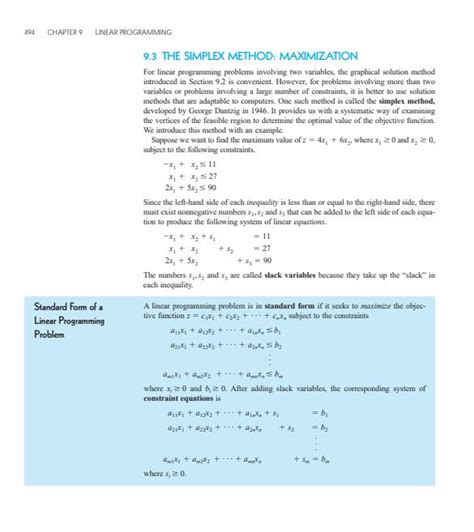 Linear Programming Simplex Method Notes