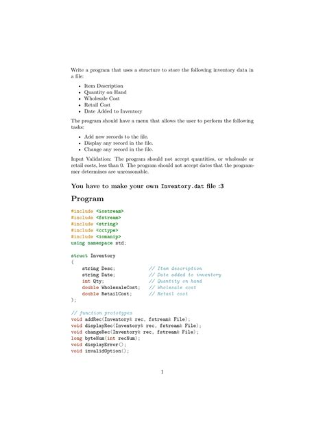 Midterm Exam Q2 Write A Program That Uses A Structure To Store The Following Inventory Data In