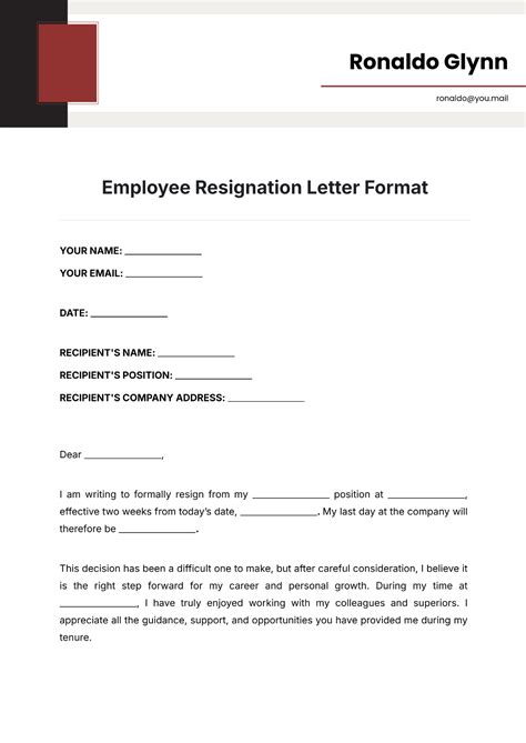 Free Employee Resignation Letter Format Template To Edit Online