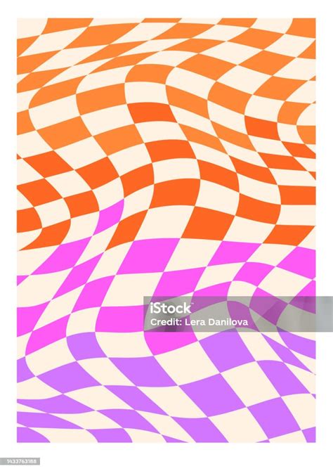 1970 스타일 포스터 트리피 바둑판 그리드 손으로 그린 벡터 일러스트레이션 칠십인 스타일 그루비 벽지 히피 미적 인쇄물 0명에 대한 스톡 벡터 아트 및 기타 이미지