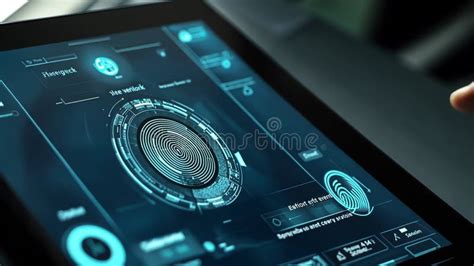 Businessman Using Fingerprint Scanner On Futuristic Tablet In Car For
