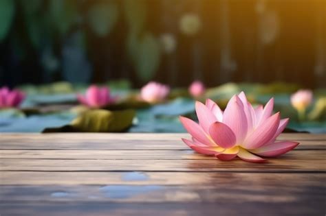 premium ai image empty wooden table top with blurred beautiful pink