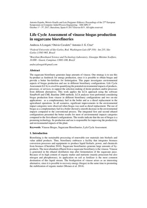 Pdf Life Cycle Assessment Of Vinasse Biogas Production In Sugarcane