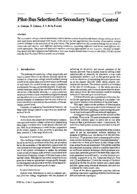 Pdf Pilot Bus Selection For Secondary Voltage Control