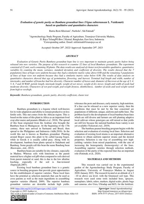 Pdf Evaluation Of Genetic Purity On Bambara Groundnut Lines Vigna Subterranean L Verdcourt