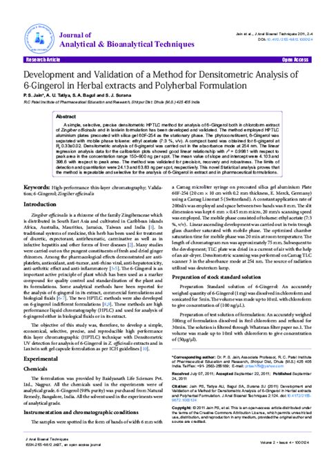 Pdf Development And Validation Of A Method For Densitometric Analysis