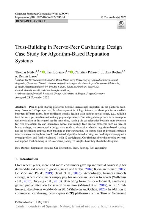Pdf Trust Building In Peer To Peer Carsharing Design Case Study For
