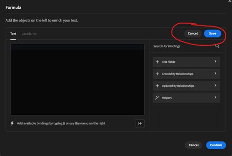 Budi 7107 The Cancel And Save Butttons At The Top Of The New Formula
