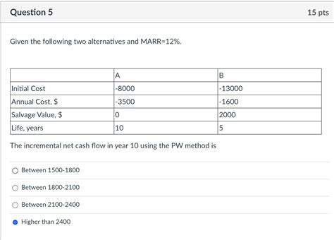 solved question 5given the following two alternatives and