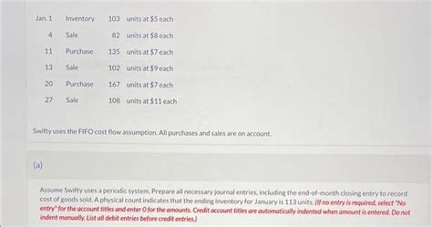 Solved Swifty Uses The Fifo Cost Flow Assumption All