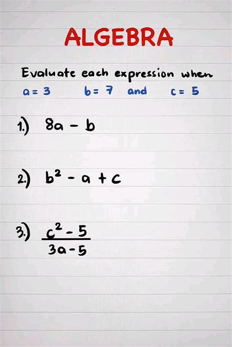 Algebra Evaluating Algebraic Expressions
